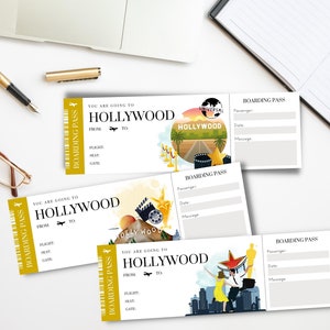 Printable, Editable HOLLYWOOD Surprise BOARDING Pass TICKET, Trip ...