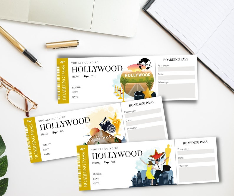 Editable Hollywood Trip Ticket - Printable Boarding Pass Template - Etsy