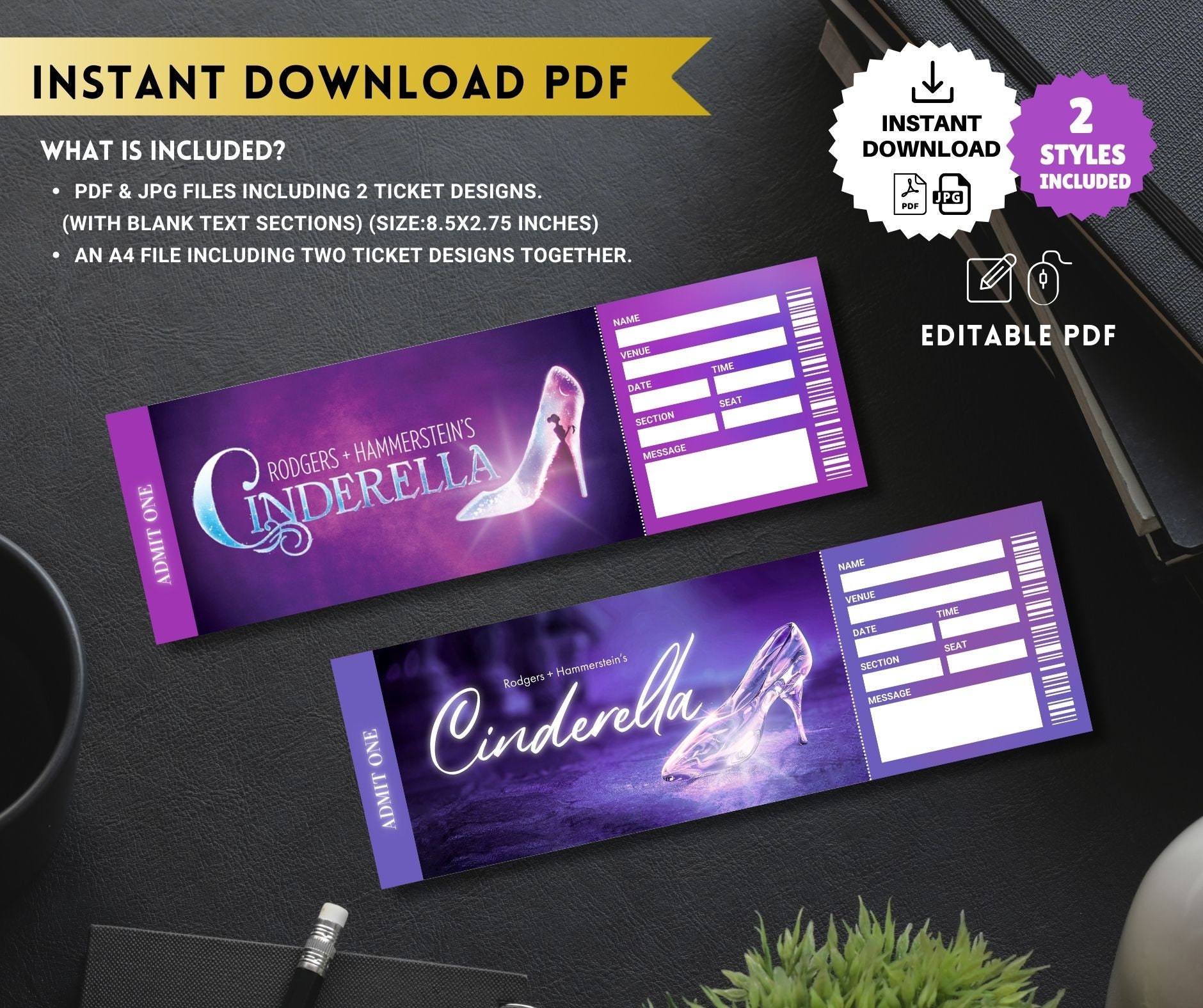 Cinderella Broadway Ticket: Printable Musical Surprise Keepsake - Etsy