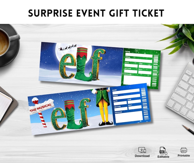 Printable ELF the Musical Surprise BROADWAY Gift TICKET / Christmas ...