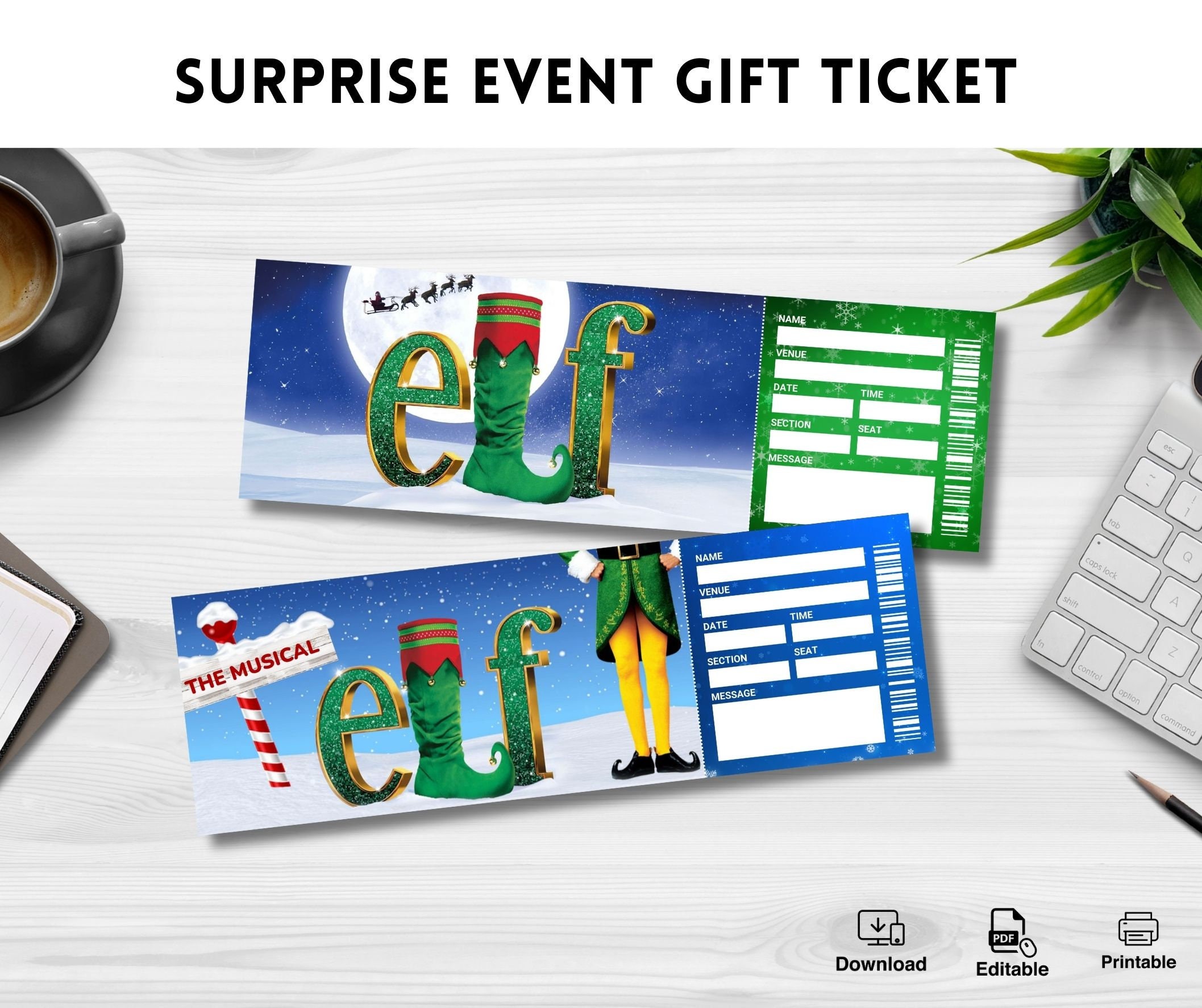 Printable ELF the Musical Surprise BROADWAY Gift TICKET / Christmas ...