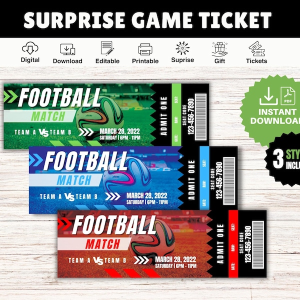 Football Match Game Ticket Template - Etsy
