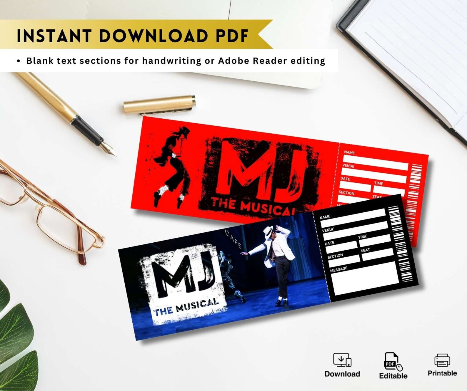 MJ the Musical Ticket Template: Printable Broadway Surprise Keepsake - Etsy