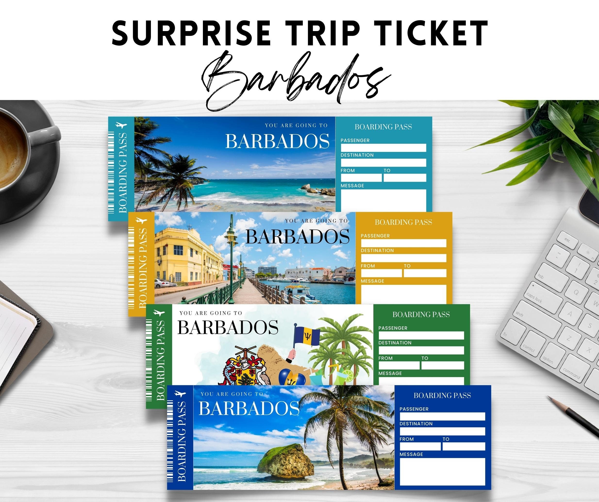 Printable, Editable BARBADOS Surprise BOARDING Pass TICKET, Vacation ...