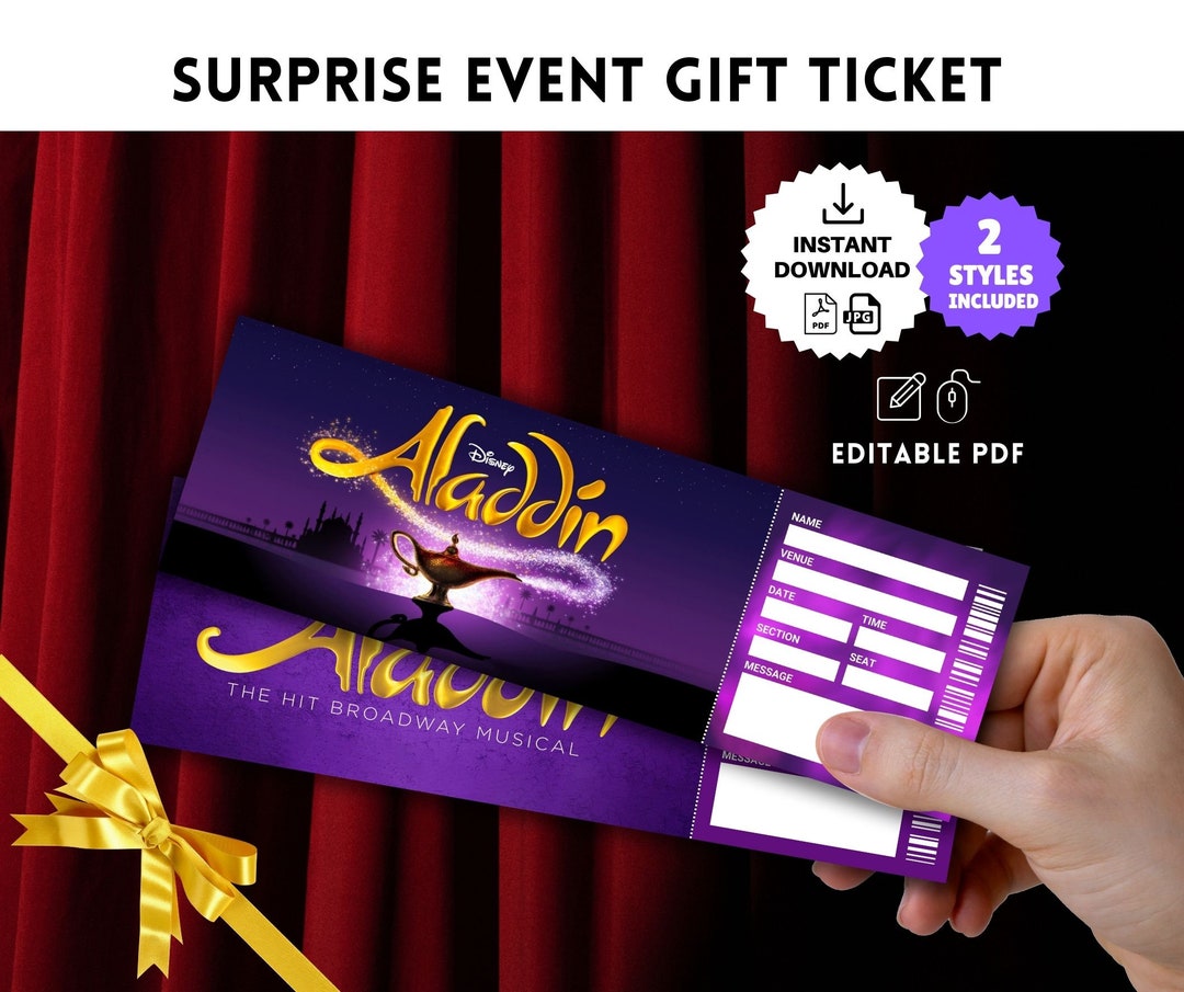 Printable ALADDIN BROADWAY Musical Surprise TICKET, Collectible Theater ...