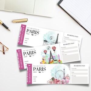 Paris Trip Boarding Pass, Editable Surprise Ticket (printable PDF ...