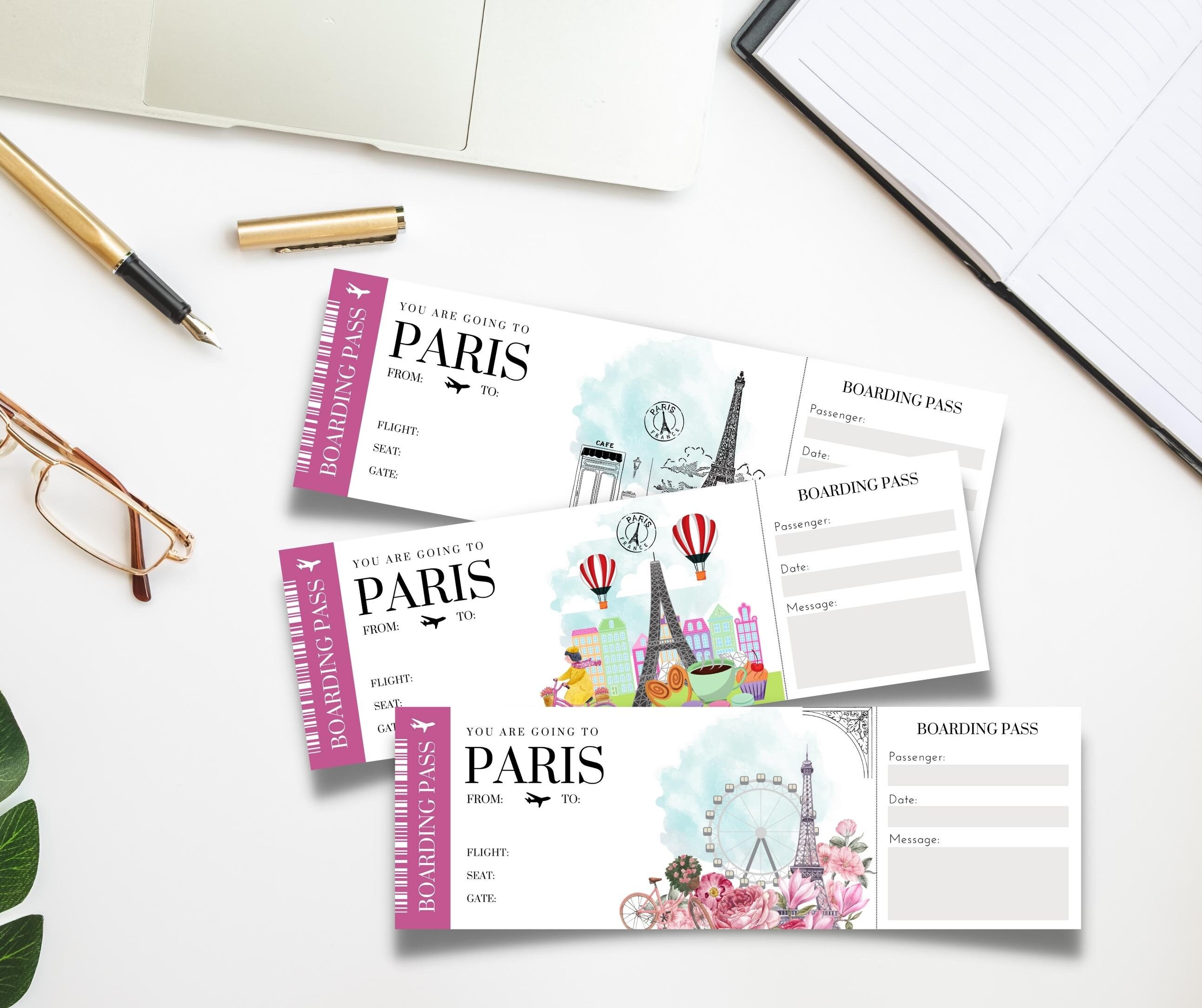 Printable, Editable PARIS Surprise BOARDING Pass TICKET, Trip Ticket to ...