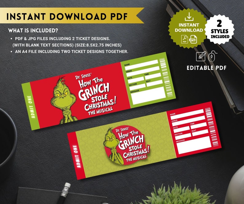 Printable How the GRINCH Stole Christmas BROADWAY Surprise Gift Ticket ...