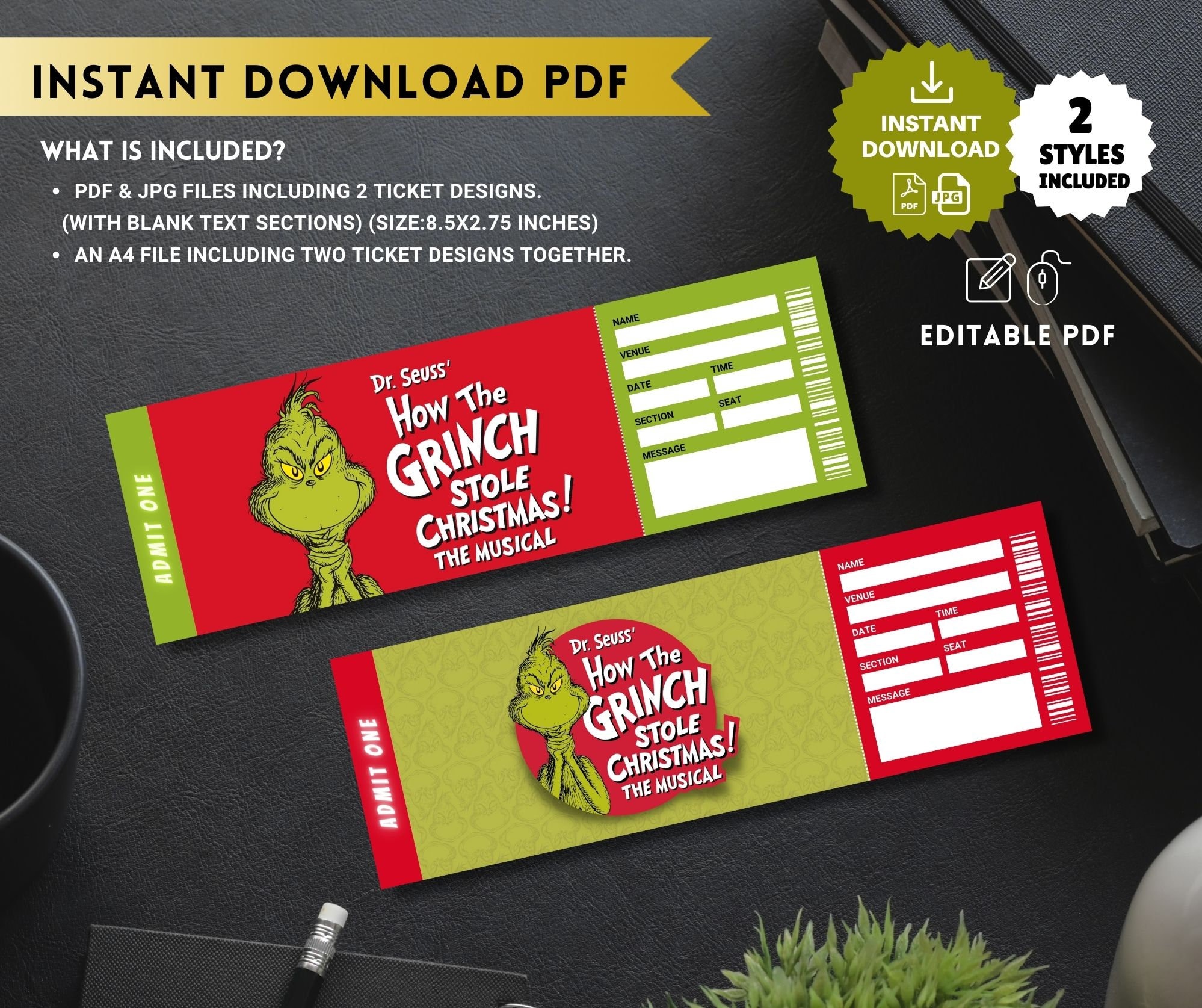Printable How the GRINCH Stole Christmas BROADWAY Surprise Gift Ticket ...