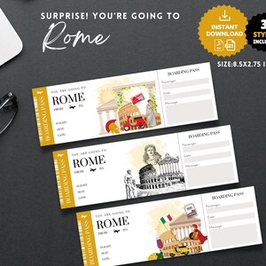 Printable, Editable ROME Surprise BOARDING Pass TICKET, Trip Ticket to ...