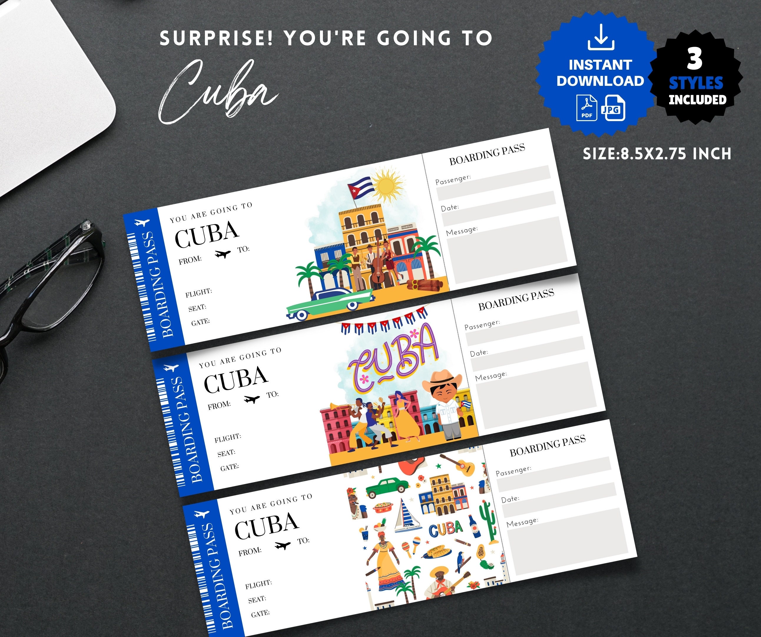 Printable, Editable CUBA Surprise BOARDING Pass TICKET, Trip Ticket to ...