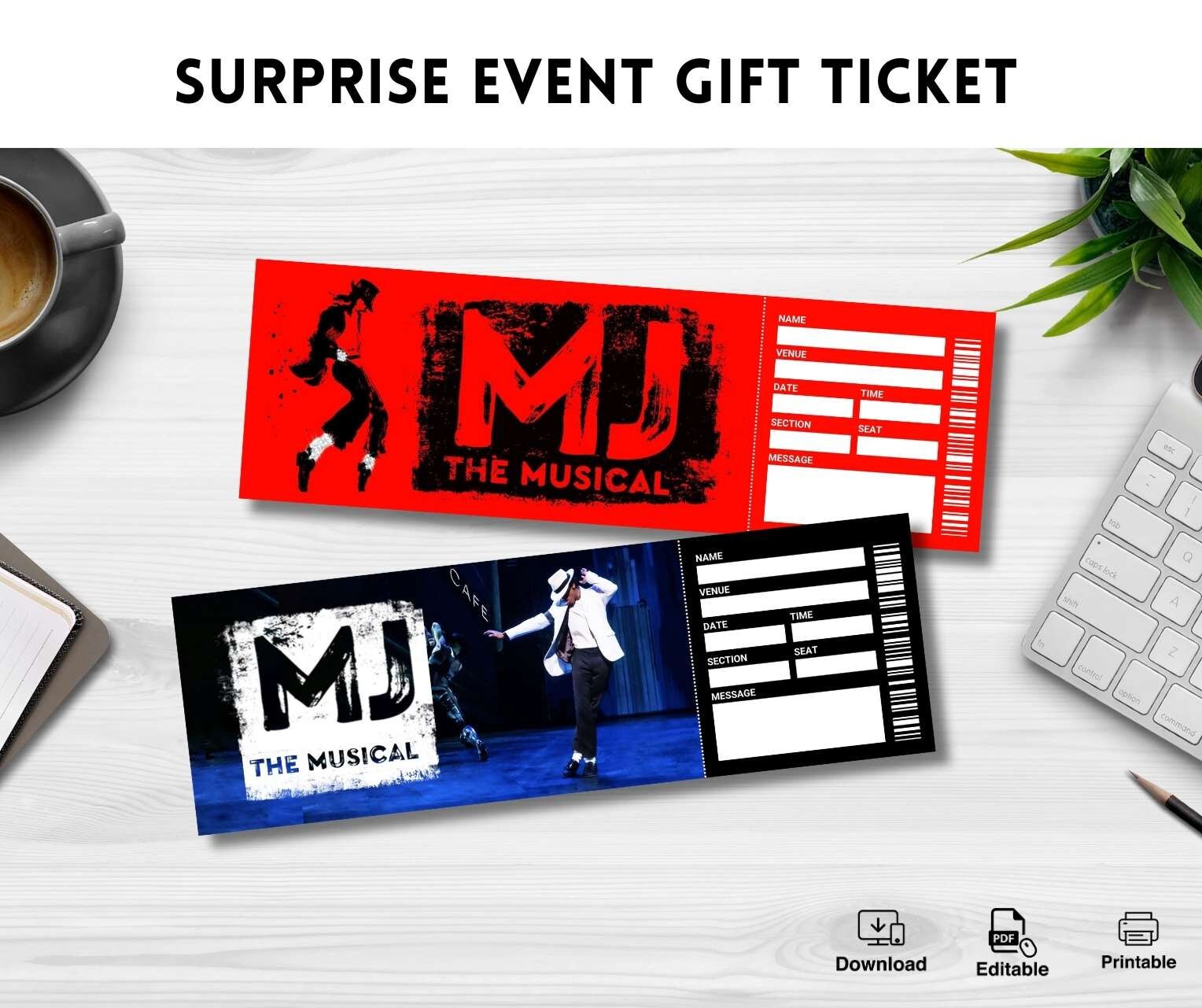 MJ the Musical Ticket Template: Printable Broadway Surprise Keepsake - Etsy
