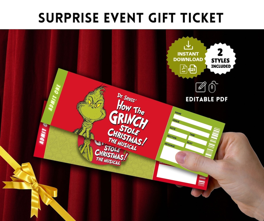 Printable How the GRINCH Stole Christmas BROADWAY Surprise Gift Ticket ...