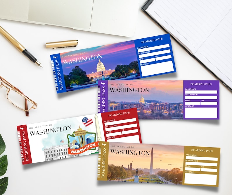 Printable, Editable WASHINGTON Surprise Boarding Pass TICKET, Vacation ...
