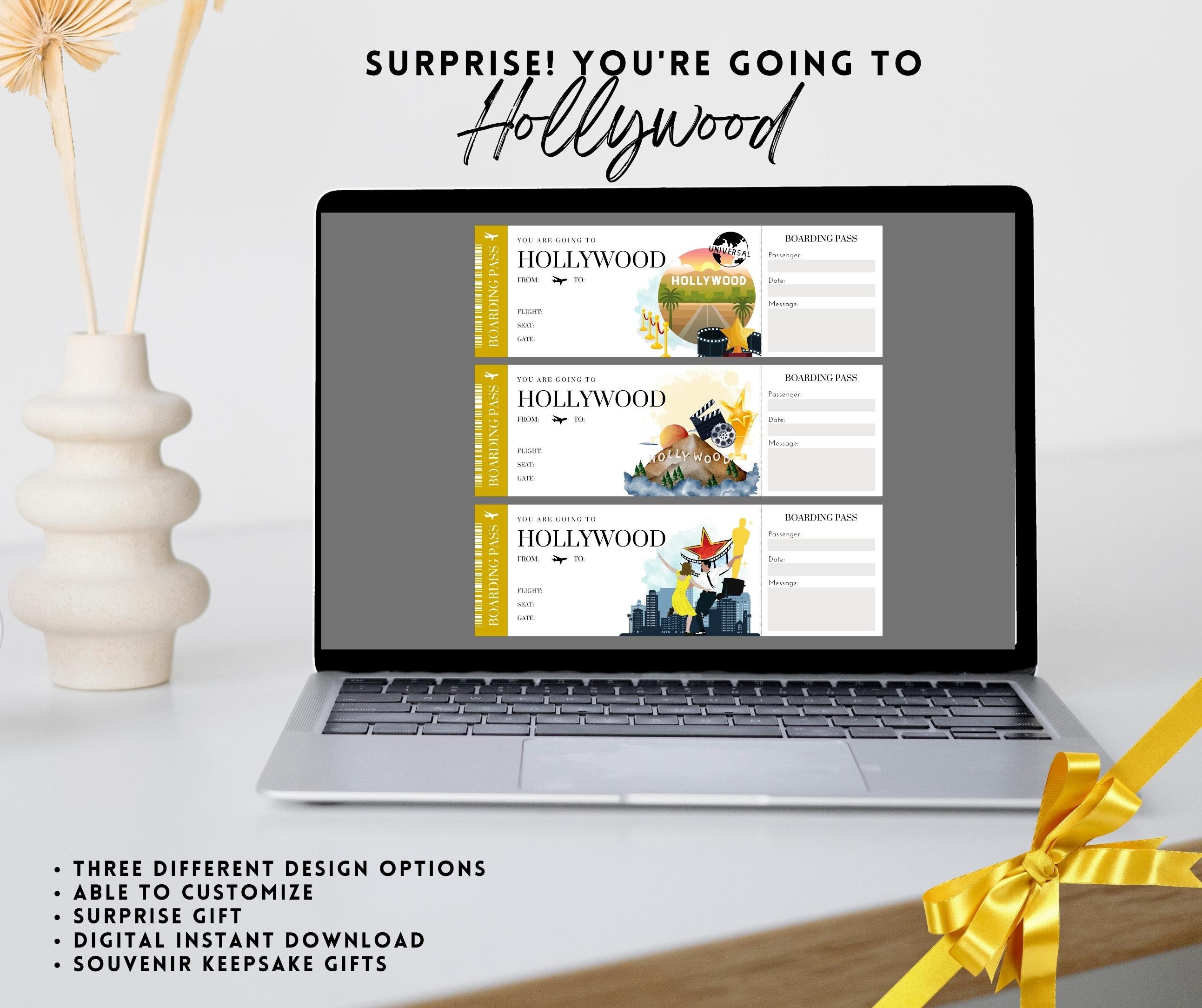 Editable Hollywood Trip Ticket - Printable Boarding Pass Template - Etsy