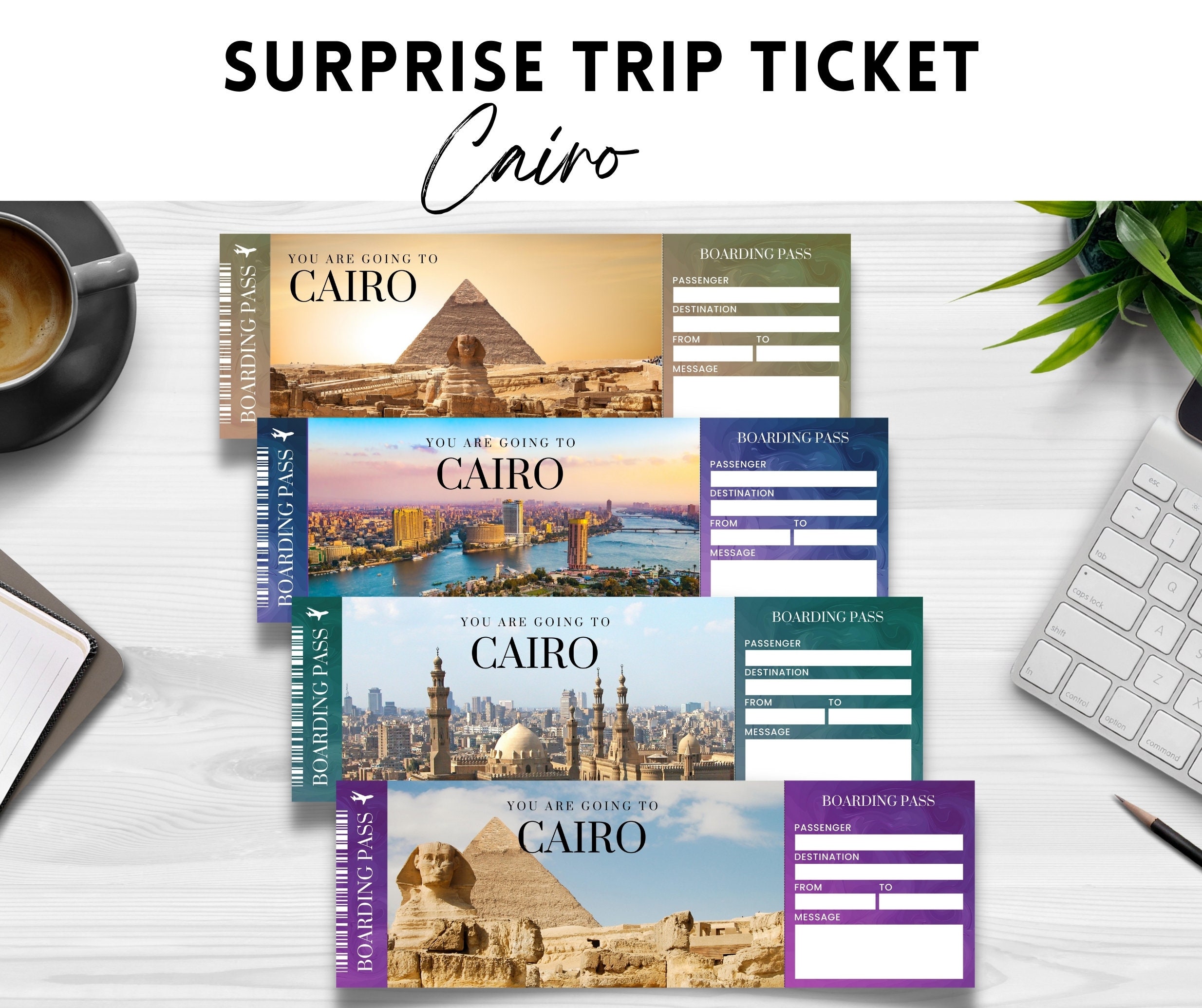 Printable, Editable CAIRO/EGYPT Surprise Boarding Pass TICKET, Vacation ...