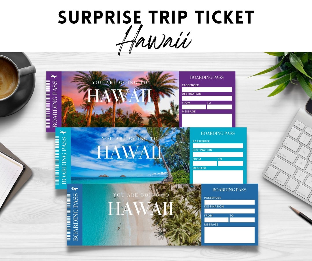 Printable, Editable HAWAII Surprise BOARDING Pass TICKET Template, Trip ...