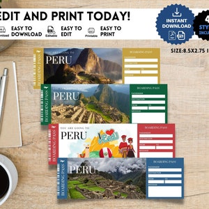 Printable, Editable PERU Surprise Boarding Pass TICKET, Vacation Ticket ...