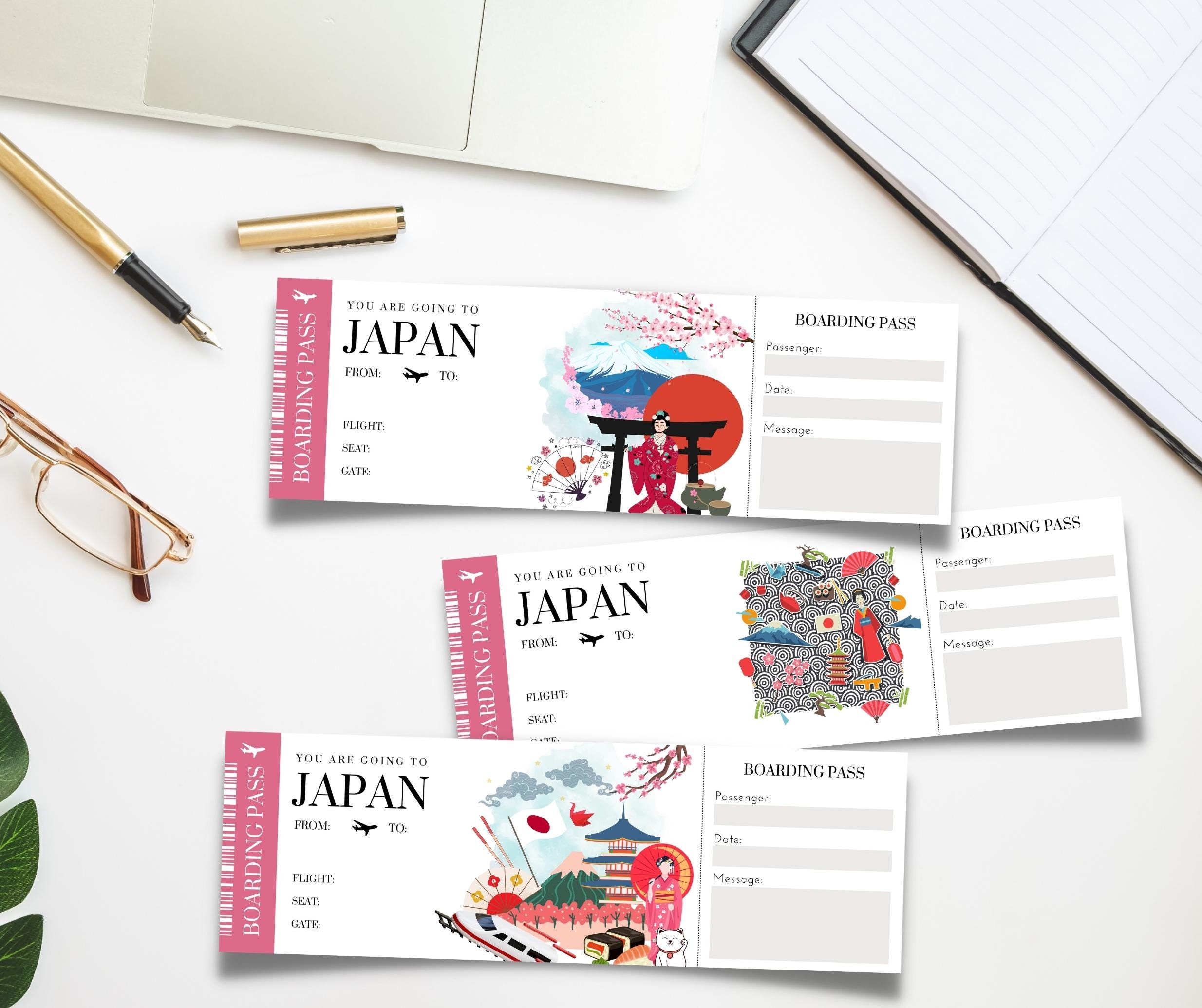 Printable, Editable JAPAN Surprise BOARDING Pass TICKET, Trip Ticket to ...