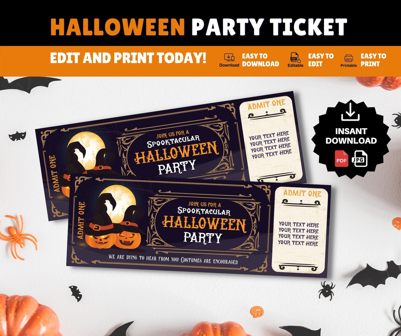 Halloween Party Ticket: Editable Printable Invitation (instant Download ...