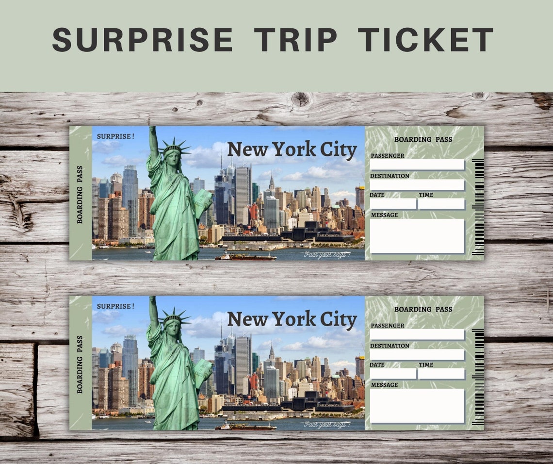 Printable NEW YORK City Surprise Trip Gift Ticket. Boarding - Etsy