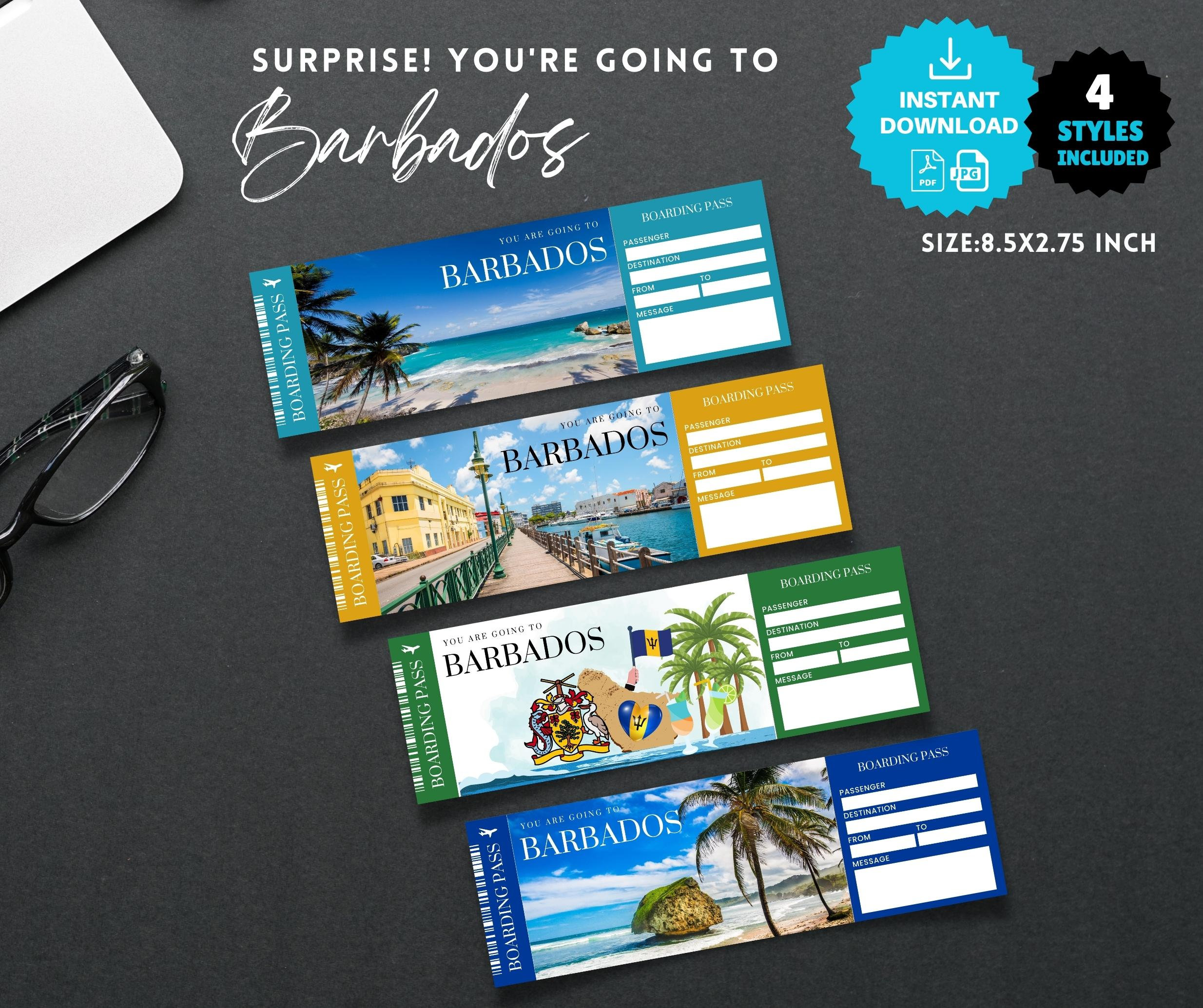 Printable, Editable BARBADOS Surprise BOARDING Pass TICKET, Vacation ...