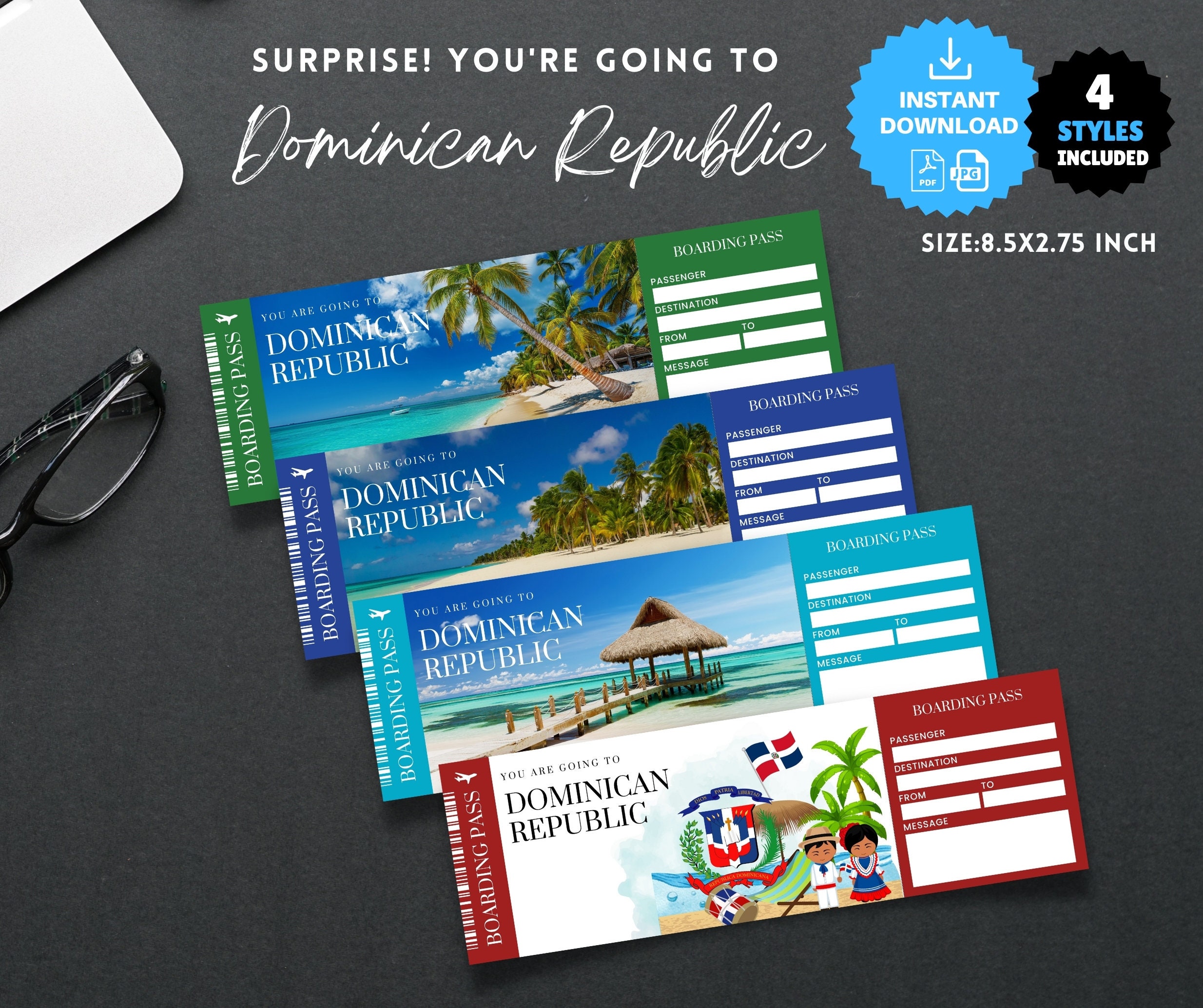 Dominican Republic Surprise Boarding Pass - Editable Vacation Ticket - Etsy