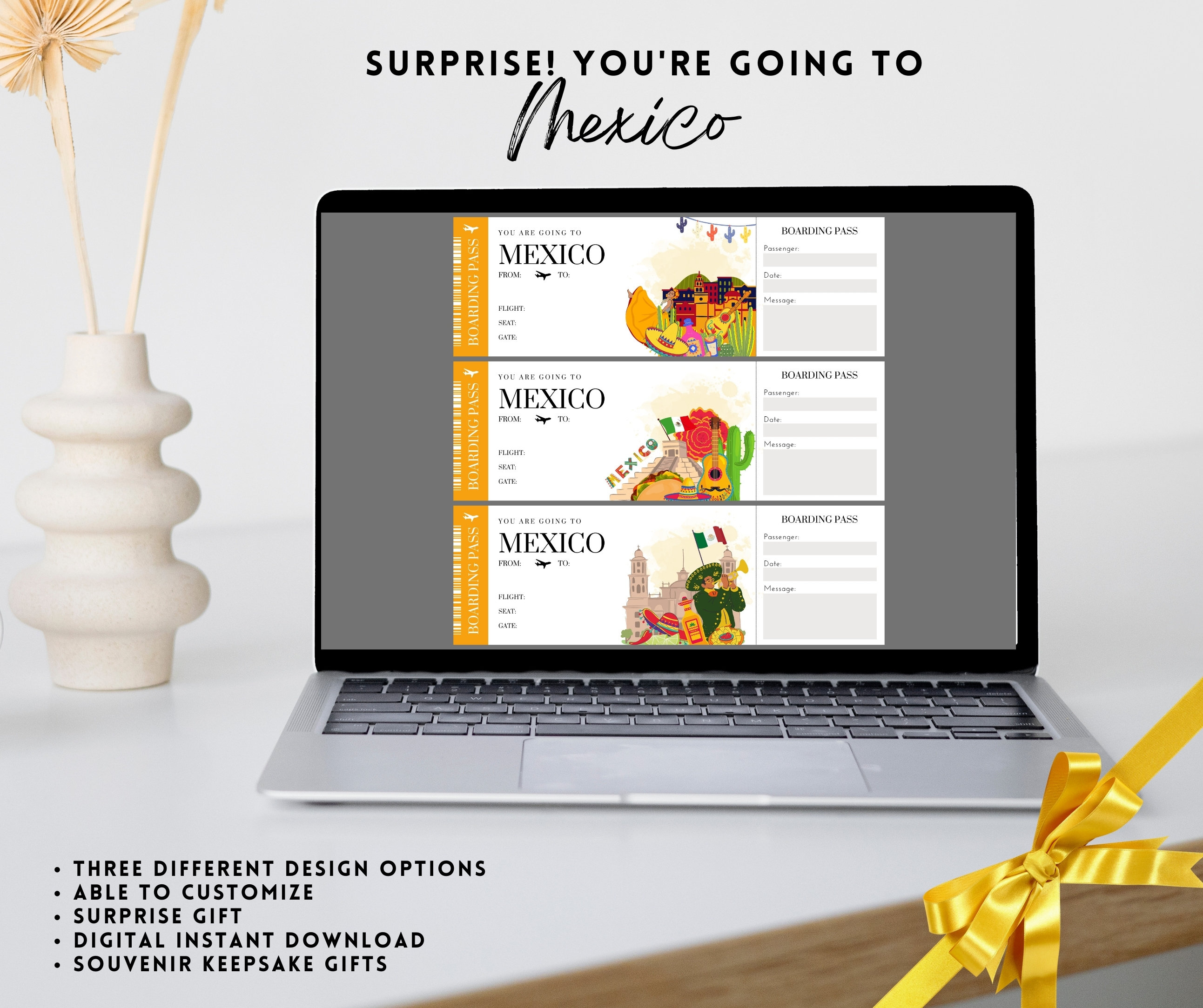 Printable, Editable MEXICO Surprise BOARDING Pass TICKET, Trip Ticket ...