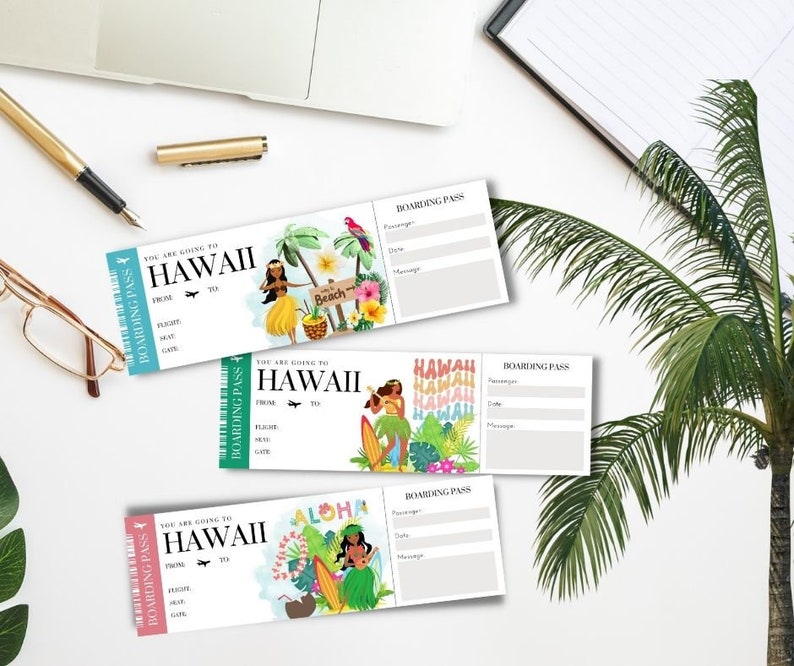 Printable, Editable HAWAII Surprise BOARDING Pass TICKET Template, Trip ...