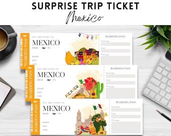 Printable MEXICO Surprise Trip Gift Ticket. Boarding Pass. Printable ...