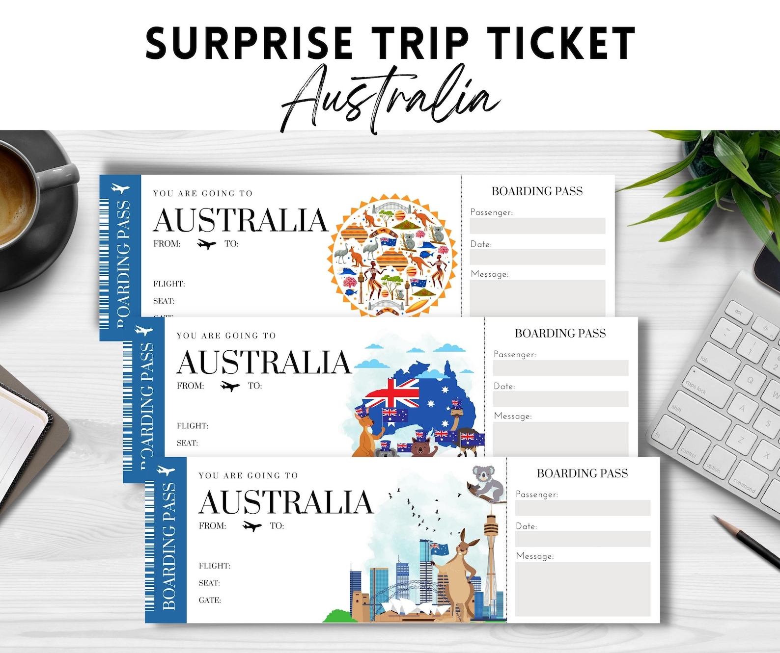 Australia Boarding Pass Ticket: Editable Printable Surprise Trip - Etsy
