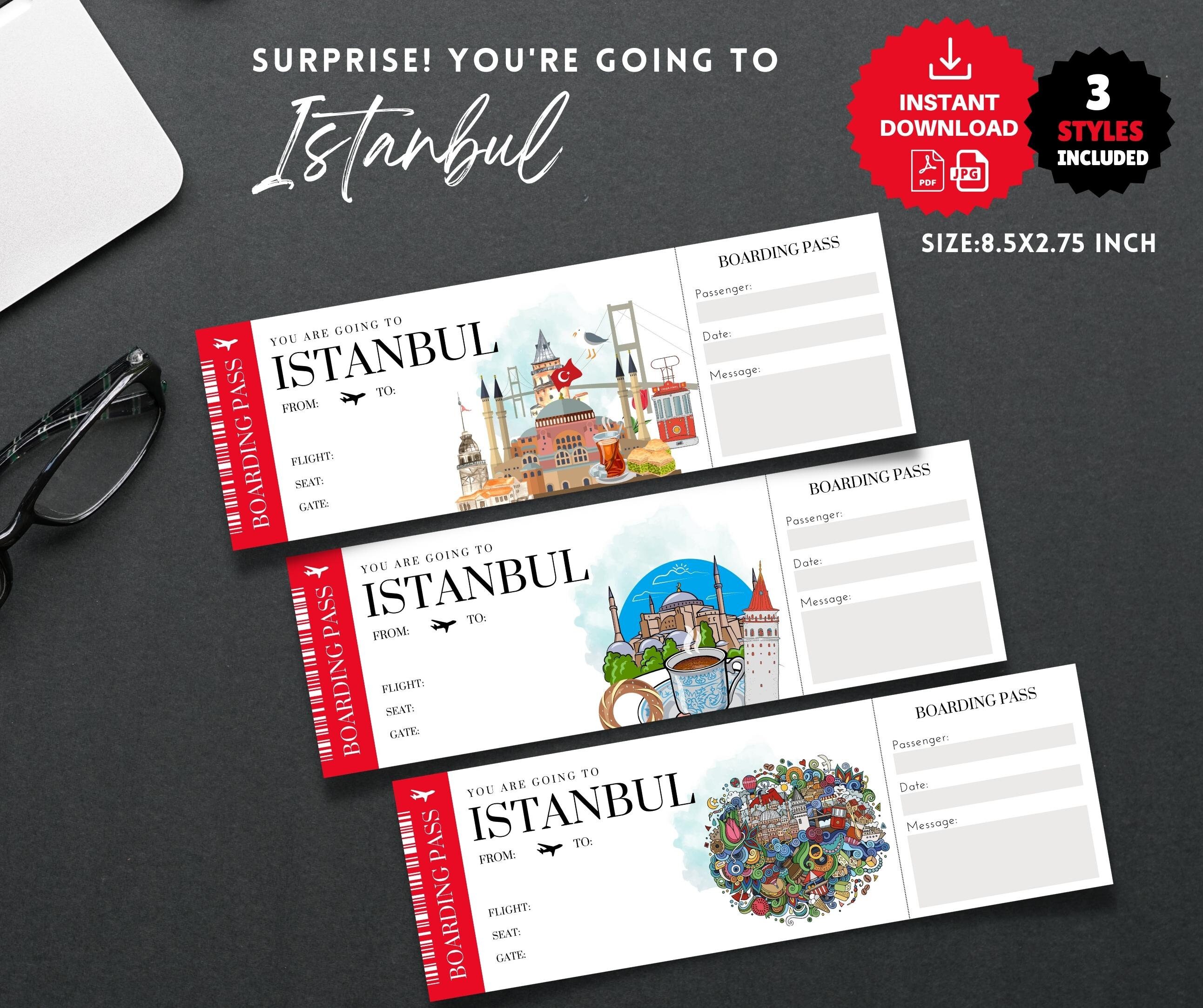 Istanbul Boarding Pass Ticket, Editable Surprise Trip (printable PDF ...