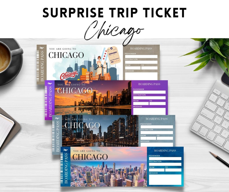 Chicago Surprise Boarding Pass Ticket - Editable Printable PDF - Etsy