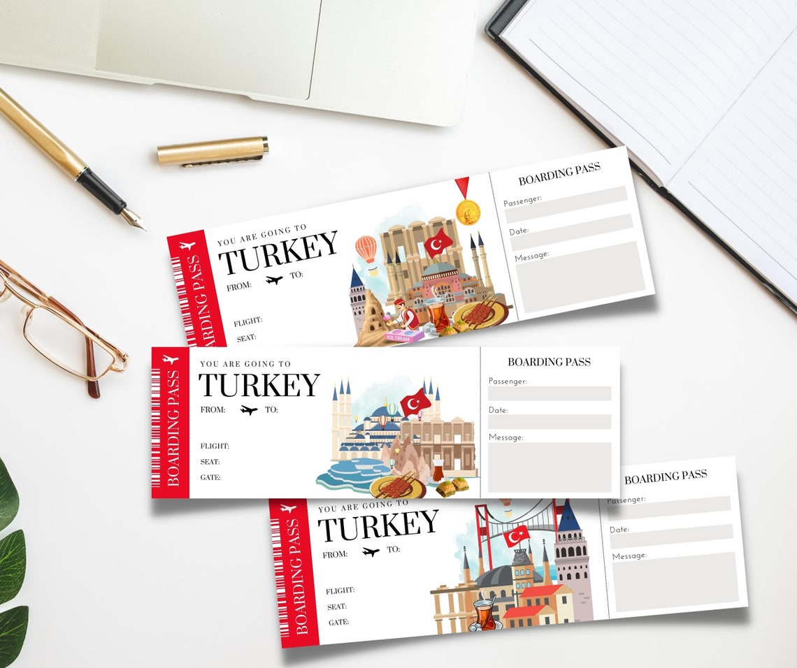 Printable Editable TURKEY Surprise BOARDING Pass TICKET Trip - Etsy
