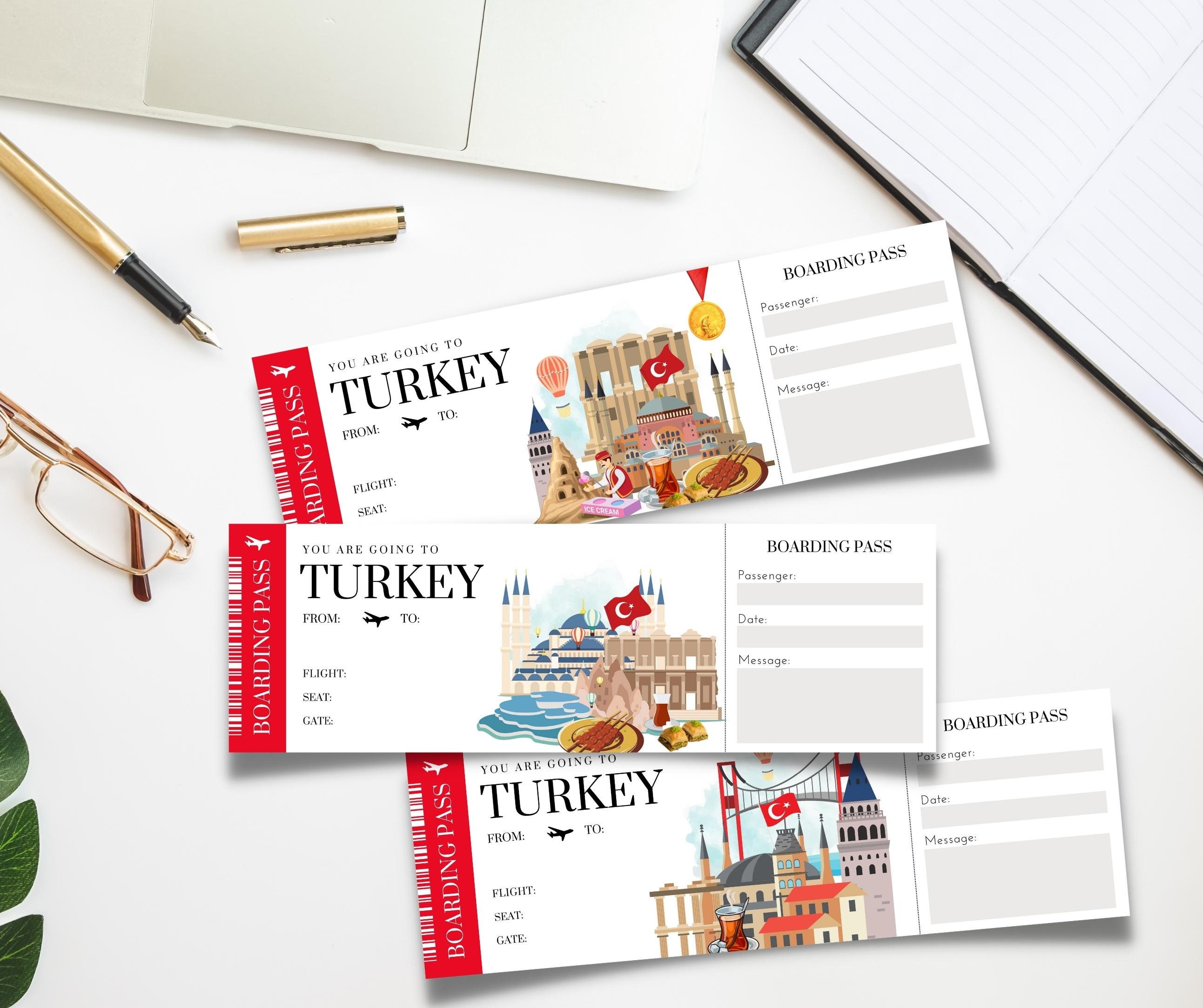 Editable Turkey Boarding Pass: Printable Travel Ticket (instant ...