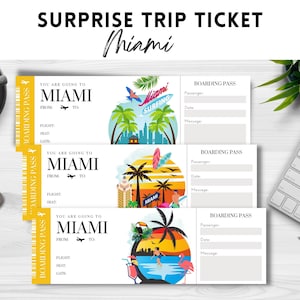 Printable, Editable MIAMI Surprise BOARDING Pass TICKET, Trip Ticket to ...