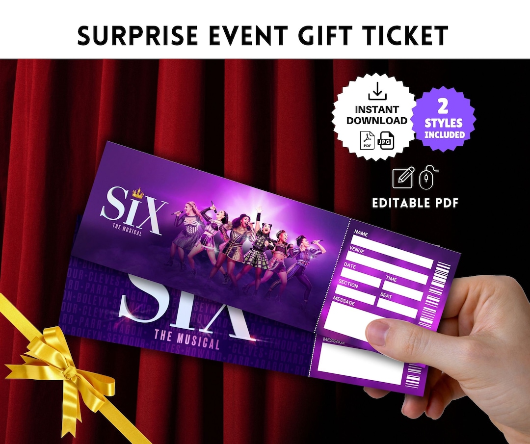 Printable SIX BROADWAY Musical Surprise TICKET, Collectible Theater ...