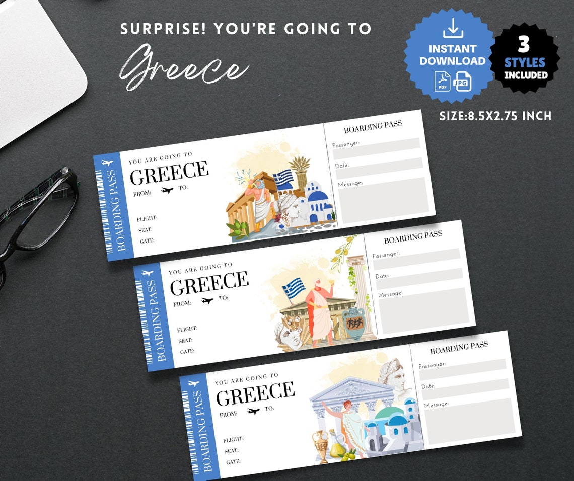 Greece Trip Boarding Pass Ticket - Editable Printable PDF - Etsy