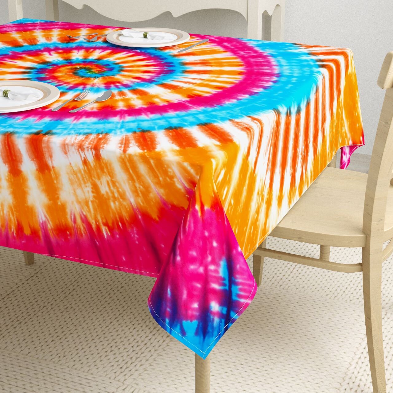 60 X 60 4 Seater Pink Blue Tie and Dye Tablecloth, Handmade Tablecloth ...