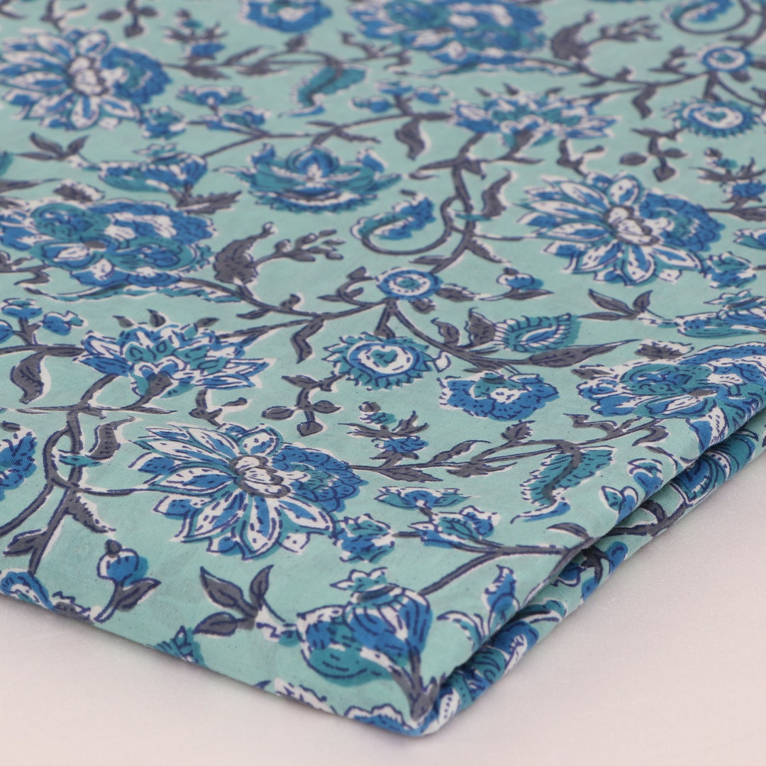Block Printed Fabric, Blue Block Print Fabric, Handprinted Fabric ...