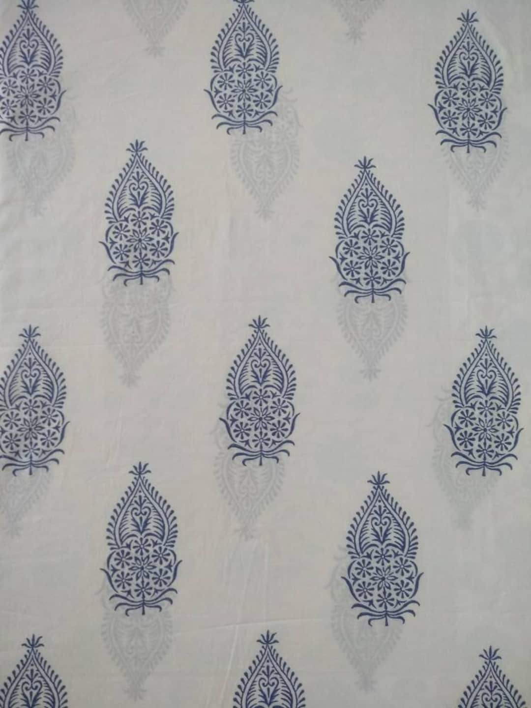 Block Printed Fabric, Blue Block Print Fabric, Handprinted Fabric ...