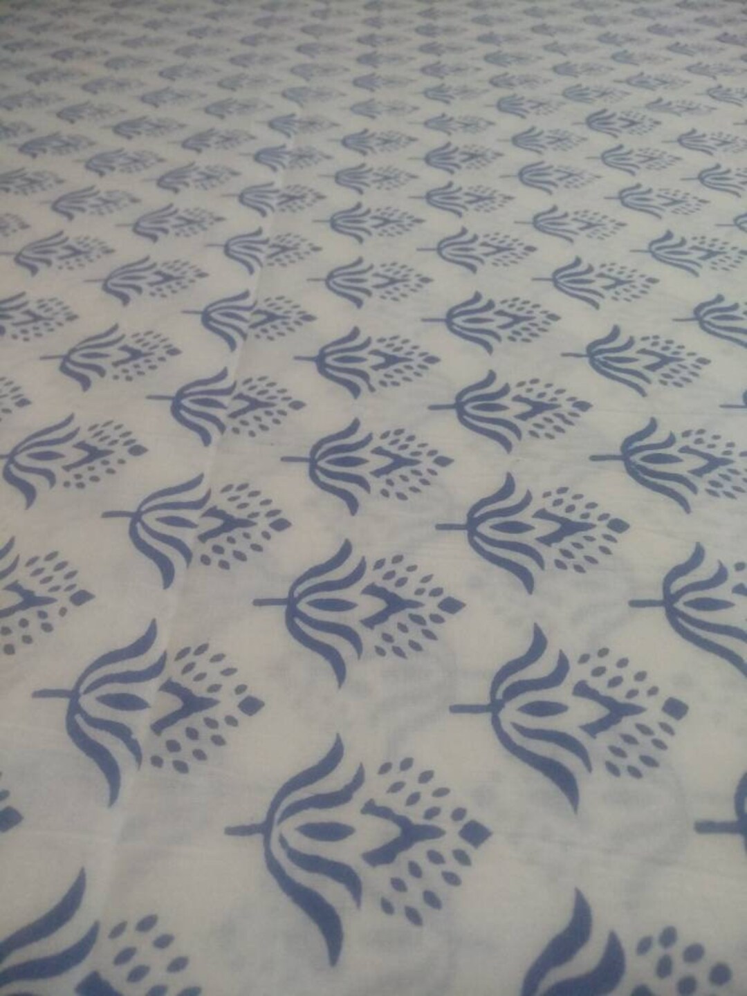 2.75 Yards Block Printed Fabric, Blue Block Print Fabric, Handprinted ...