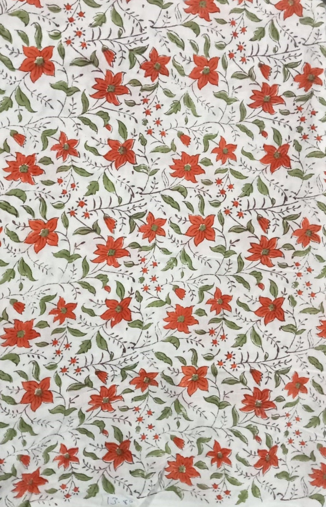 Block Printed Fabric, Red Block Print Fabric, Handprinted Fabric, Block ...