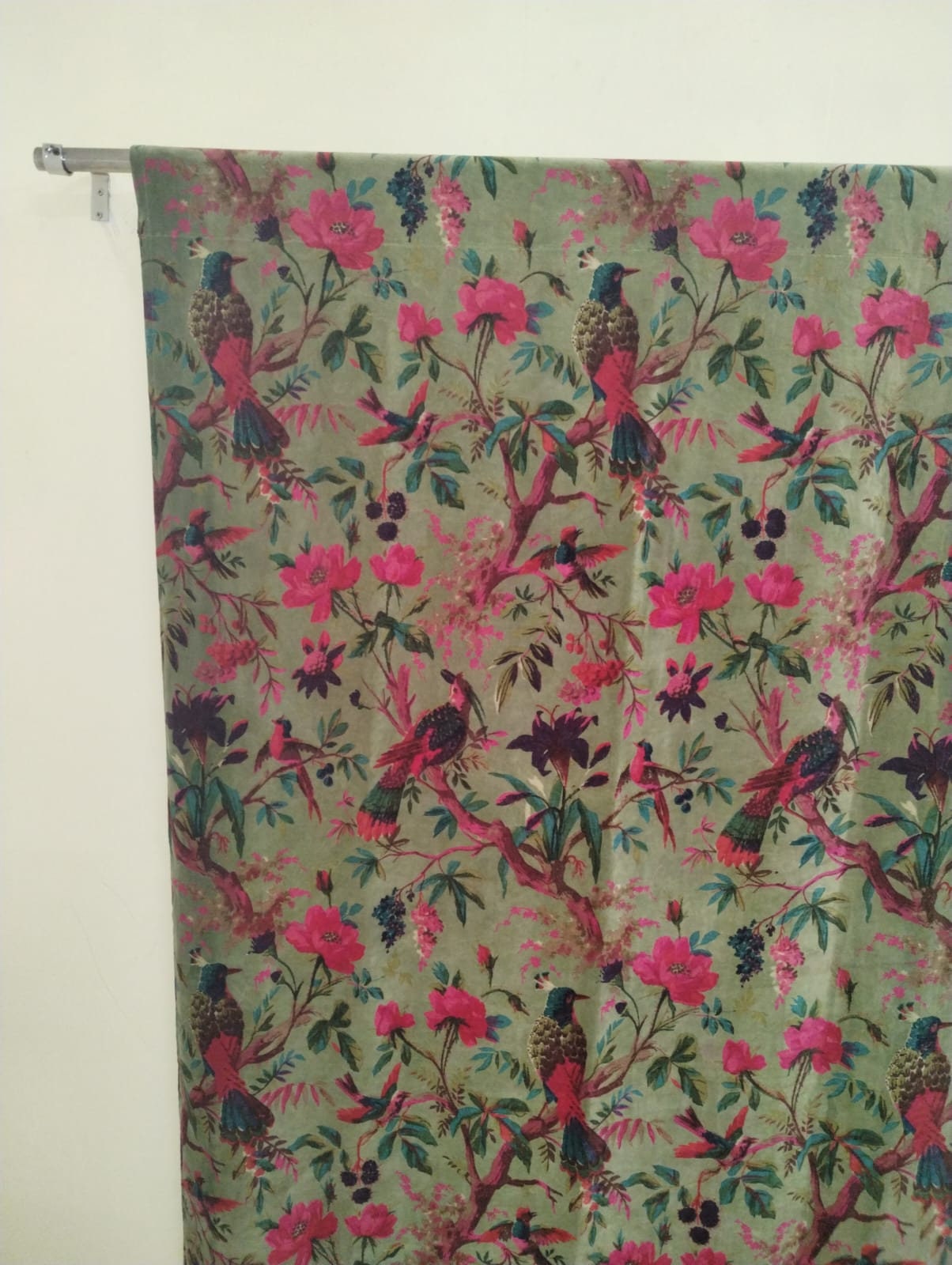 Green Velvet Bird Curtains Indian Print Cotton Curtain - Etsy