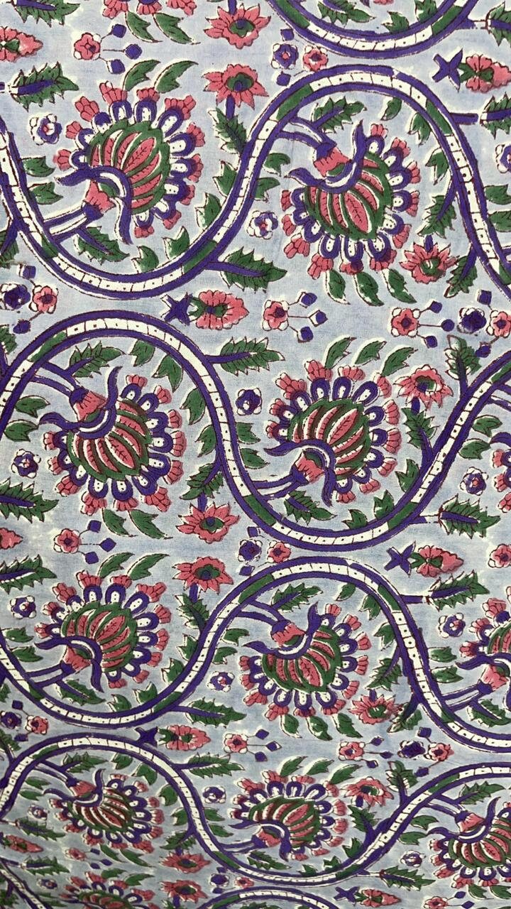Block Printed Fabric, Blue Block Print Fabric, Handprinted Fabric ...