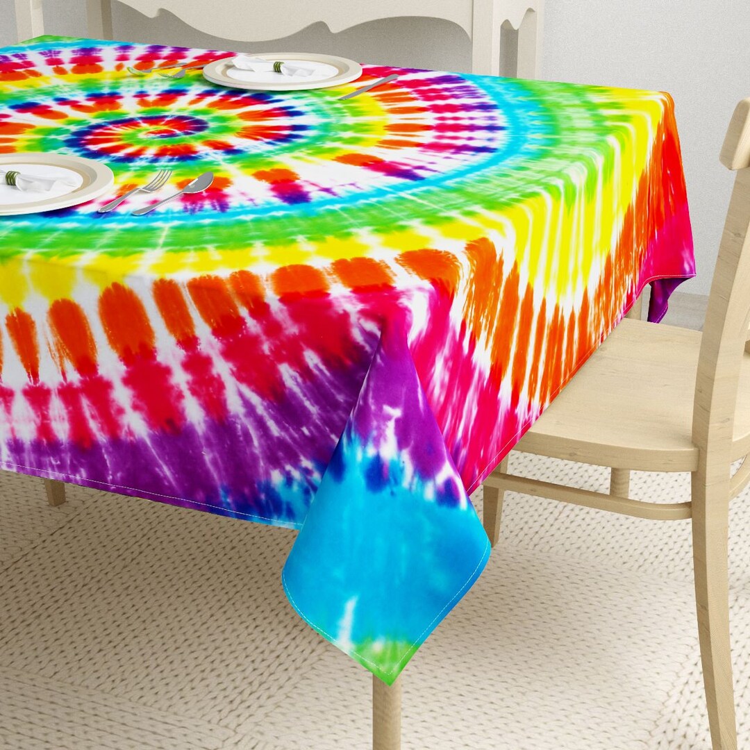 60" X 60" 4 Seater Rainbow Tie and Dye Tablecloth, Handmade Tablecloth ...