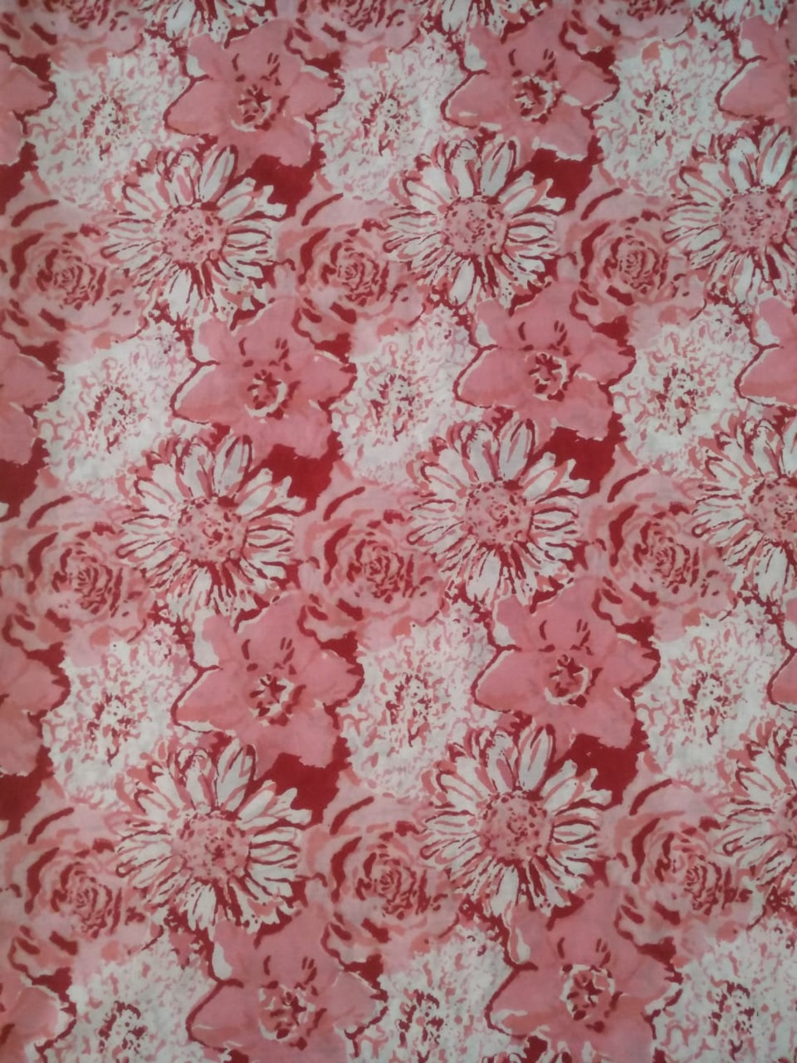 Block Printed Fabric, Pink Block Print Fabric, Handprinted Fabric ...