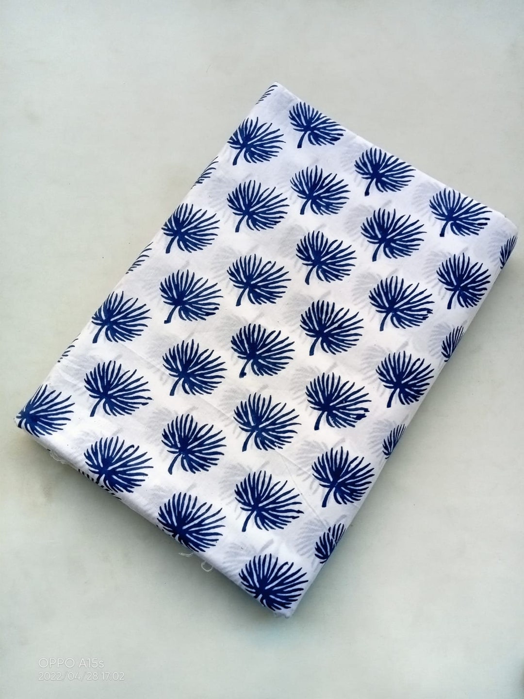 Block Printed Fabric, Blue Block Print Fabric, Handprinted Fabric ...
