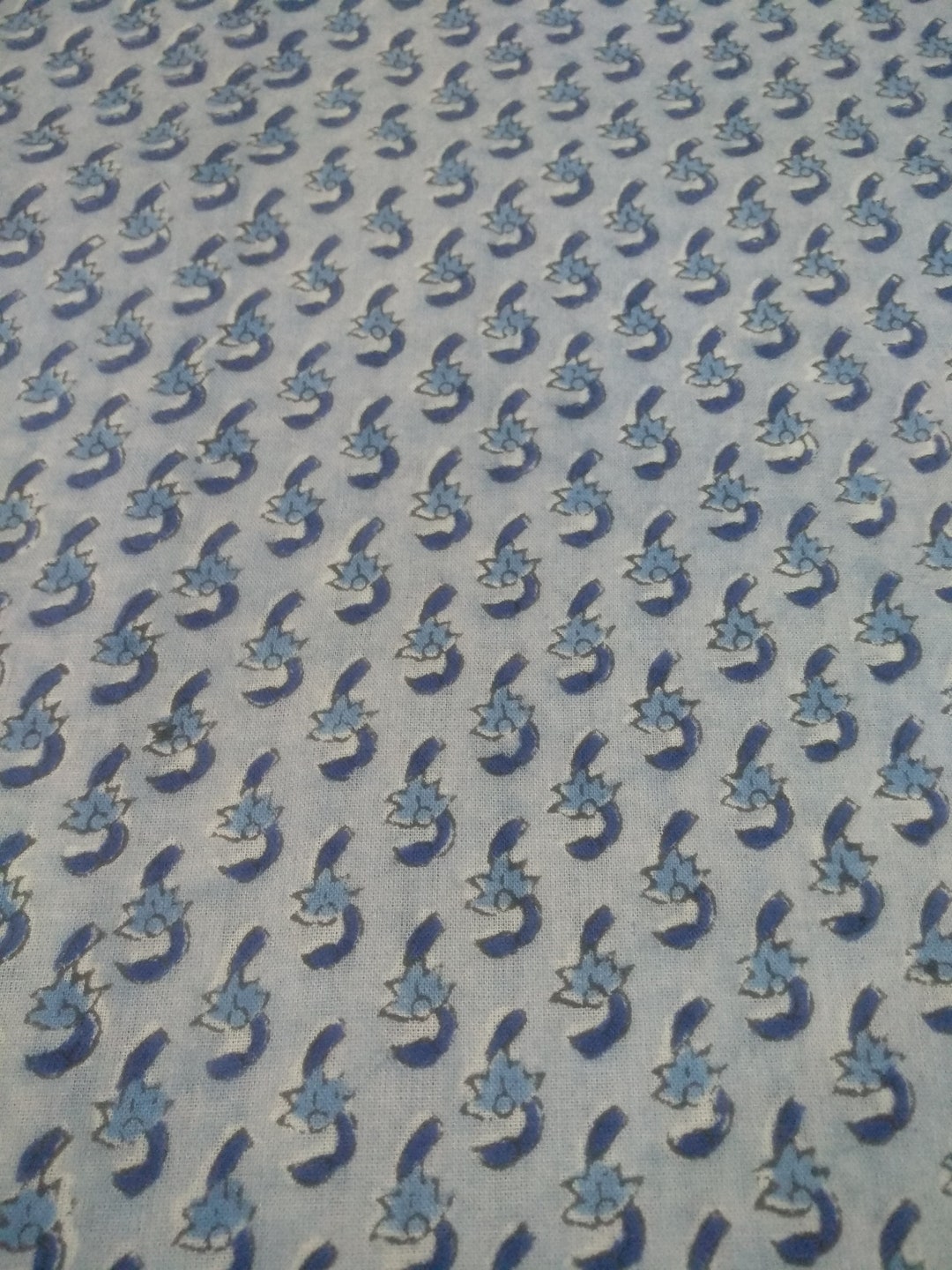 Block Printed Fabric, Blue Block Print Fabric, Handprinted Fabric ...
