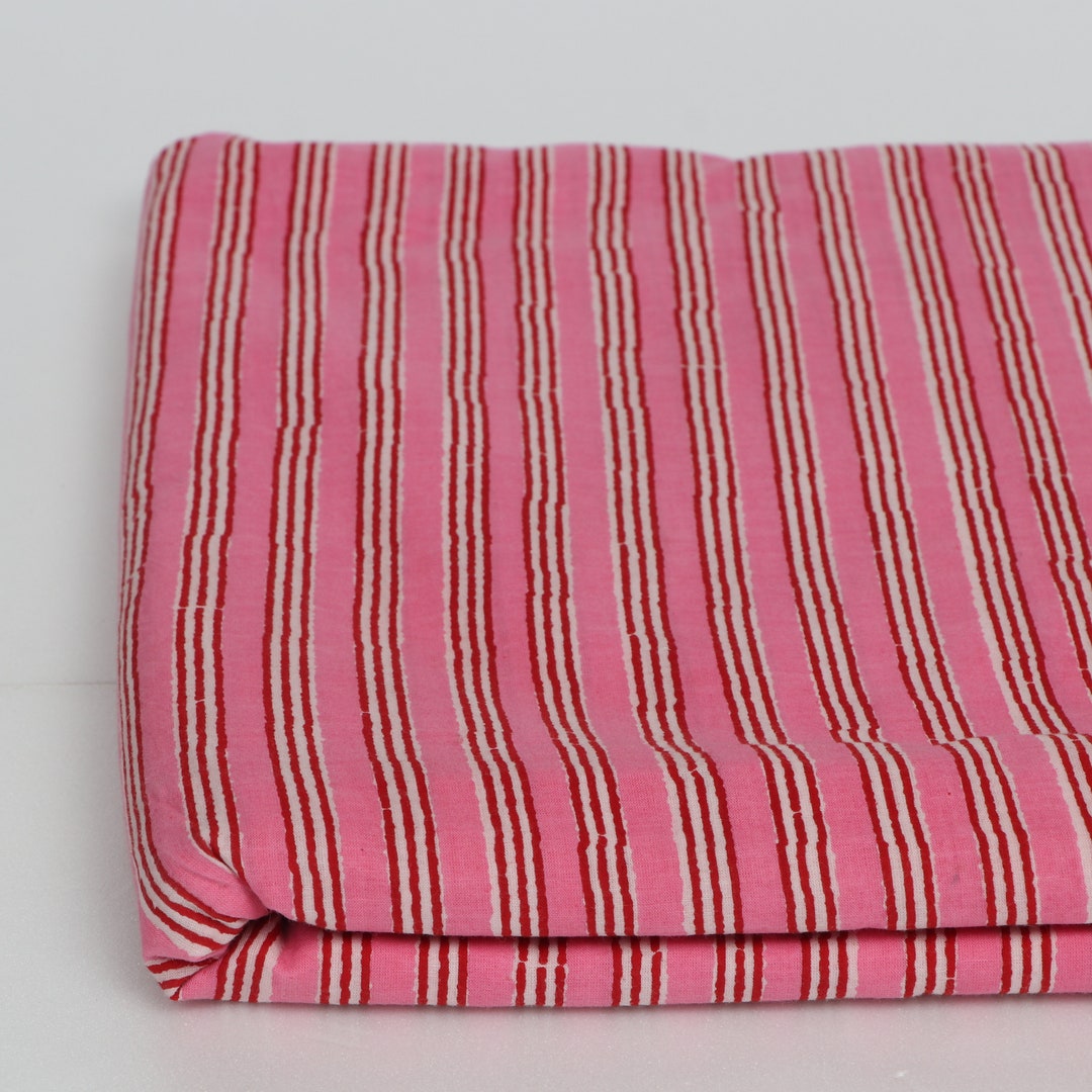 Hand Block Print Pink Linen & Cotton Fabric Sold by Yard Light Weight ...